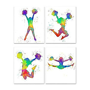 CheerLeader Abstract Art Wall Print 8 x 10" Set of 4 Unframed, White Background, Perfect for for CheerLeaders, Coaches and Lovers of Cheerleading. Teen Girl Bedroom, Club, Locker or Dorm Room Décor