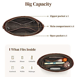 S-ZONE Women Genuine Leather Bucket Shoulder Bag Vintage Crossbody Purse with Outer Pocket