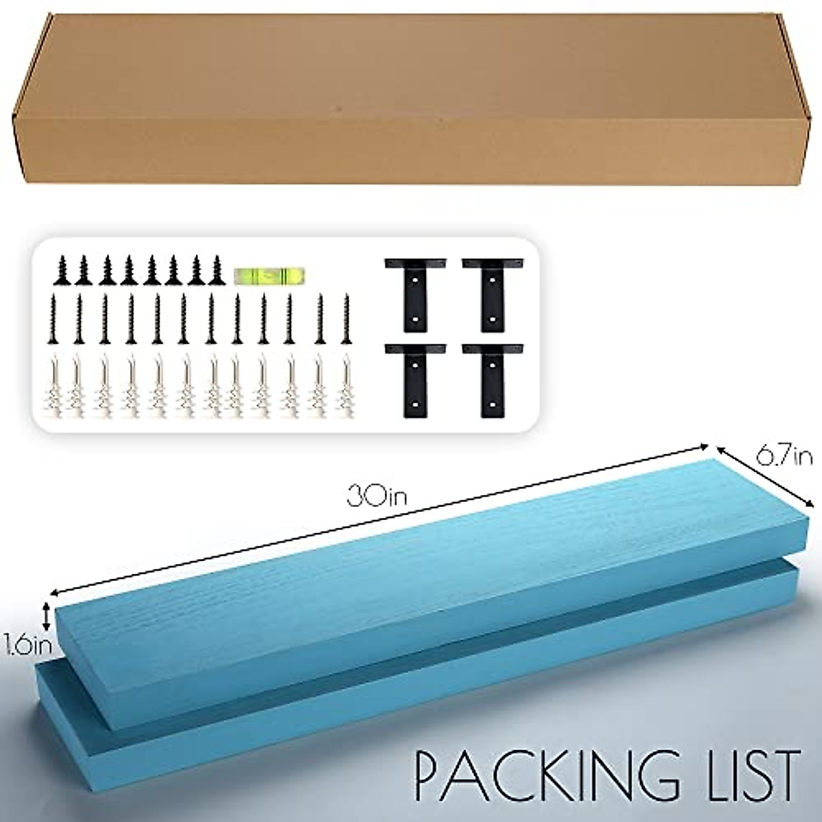 Habudda Floating Shelves, Wall Decor Wood Shelf for Bathroom Bedroom Kitchen Living Room Hanging Mounted Storage, 30 Inch Set of 2, Wooden Rustic Bohemian Blue