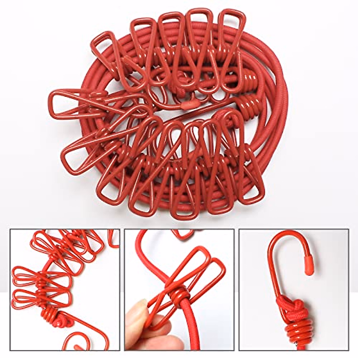 Sihuuu Portable Travel Clothesline Adjustable Elastic Travel Camping Retractable Clothes line with 12 PCS Clips for Travel Outdoor Indoor(Red)