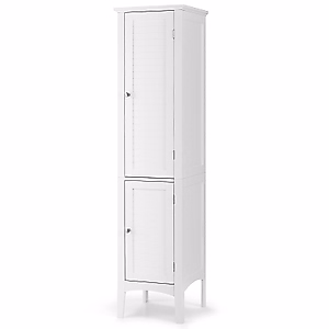 Giantex Storage Cabinet Bathroom High Cabinet with 5 Tier Storage Shelves, Freestanding Slim Cabinet, Tall Organizer for Kitchen, Living Room, Linen Tower Narrow Floor Cabinet (White)