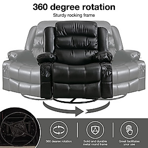 Massage Swivel Rocker Recliner Chair with Vibration Massage and Heat Ergonomic Lounge Chair for Living Room with Rocking Function and Side Pocket 2 Cup Holders USB Charge Port (Black)