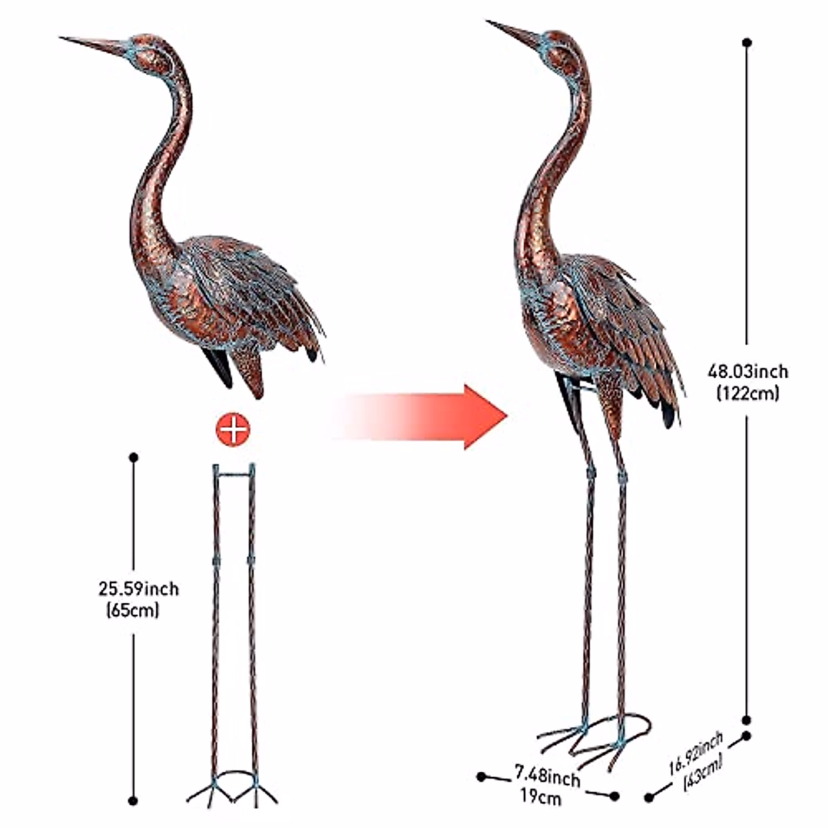 chisheen Outdoor Garden Crane Statues and Sculptures Metal Yard Art Statue for Garden Decoration Large Size