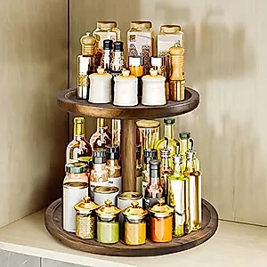 2 Tier Acacia Wooden Lazy Susan Organizer for Kitchen,Turntable for Cabinet,Turntable Organizer for Cabinet Pantry Table Organization-(10''+13'')