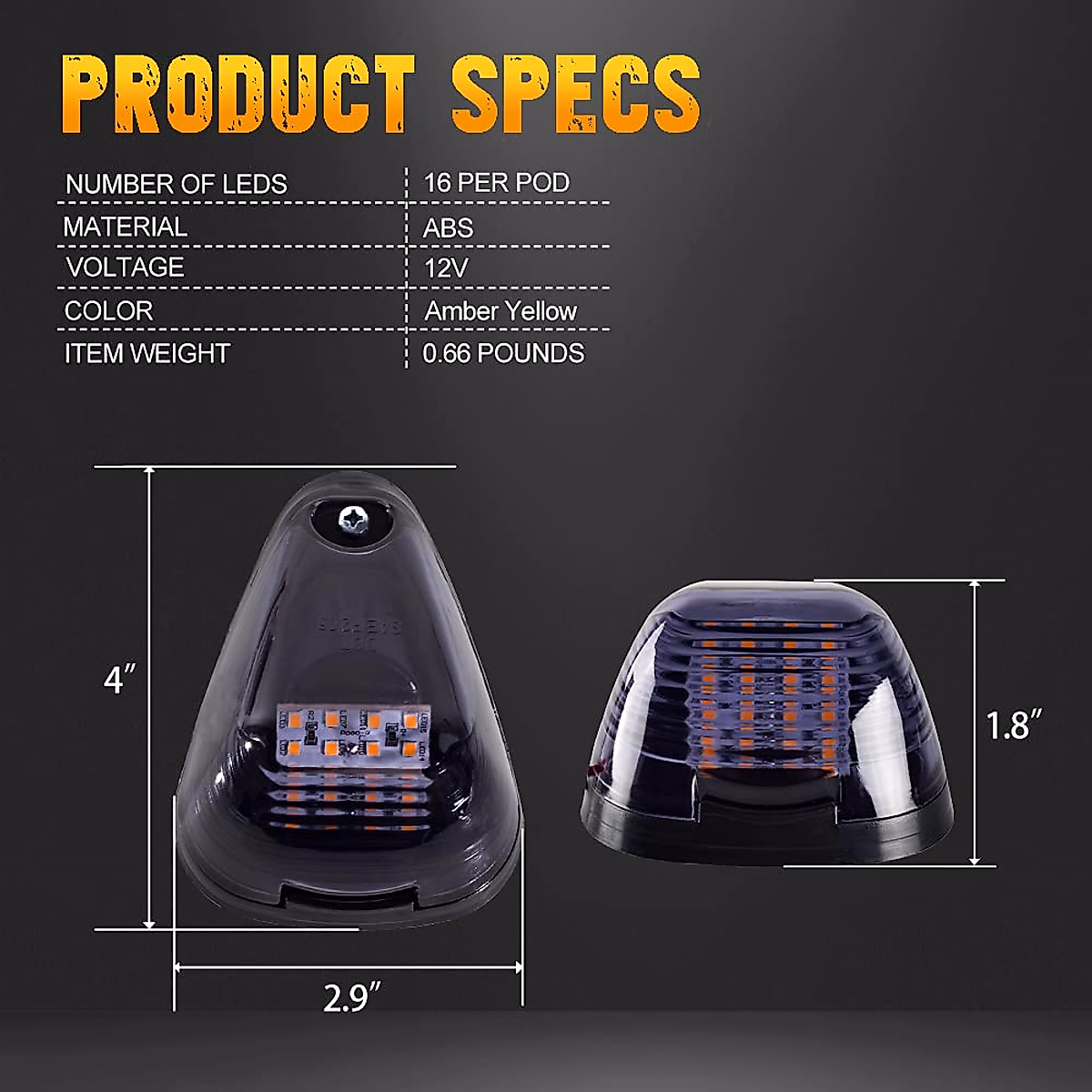 nifeida Cab Roof Marker Lights, Smoke Len 16LED Amber Clearance Light Fit for Ford F150 F250 F350 F450 F550 F650 F750 E150 E250 E350 E450 1999-2016 Super Duty Pickup Truck