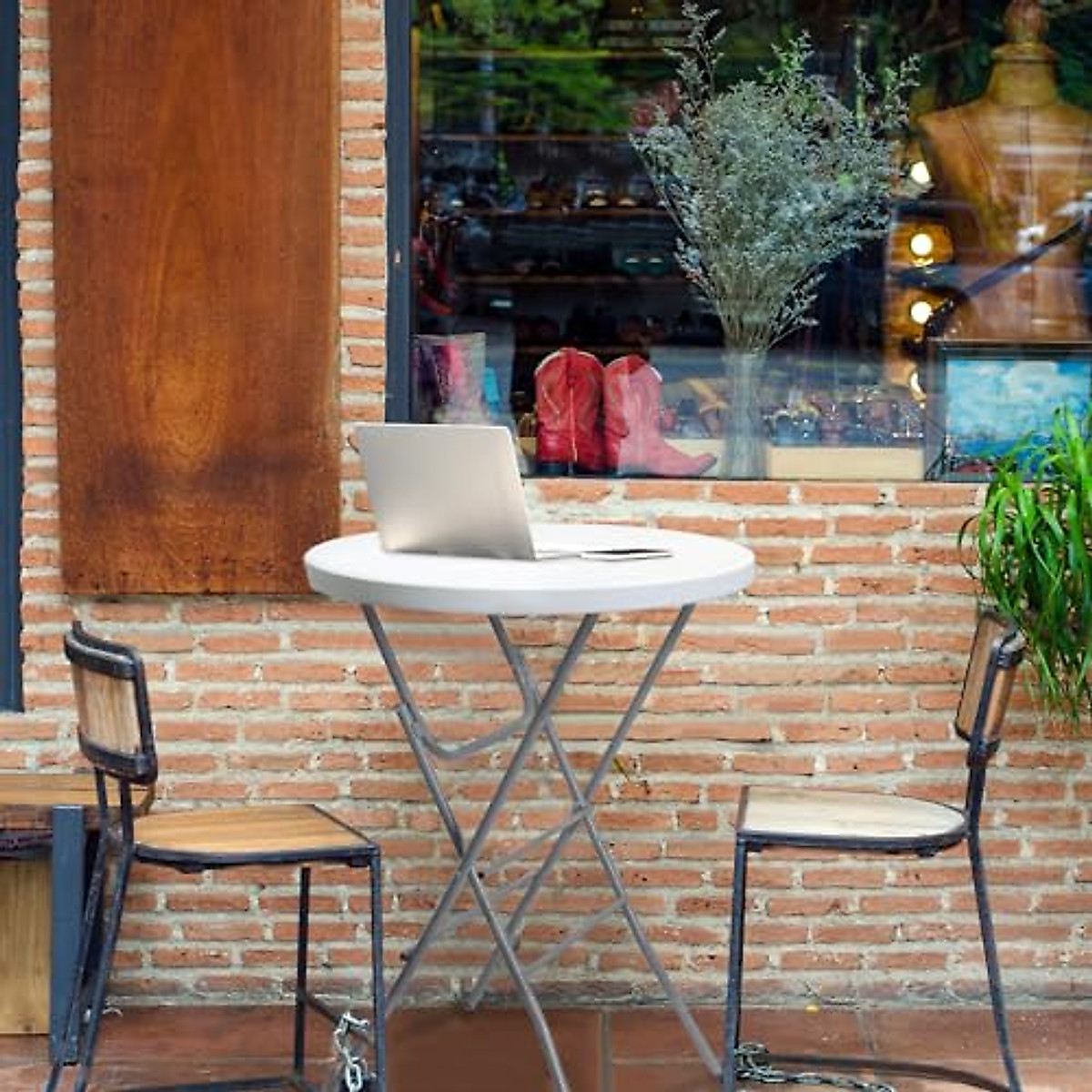 32in Cocktail Table White High Top Folding Table, Portable Bar Height Folding Table Round with Removable Legs, Indoor Outdoor Banquet Table for Parties, Commercial, Speech, School - 2PCS