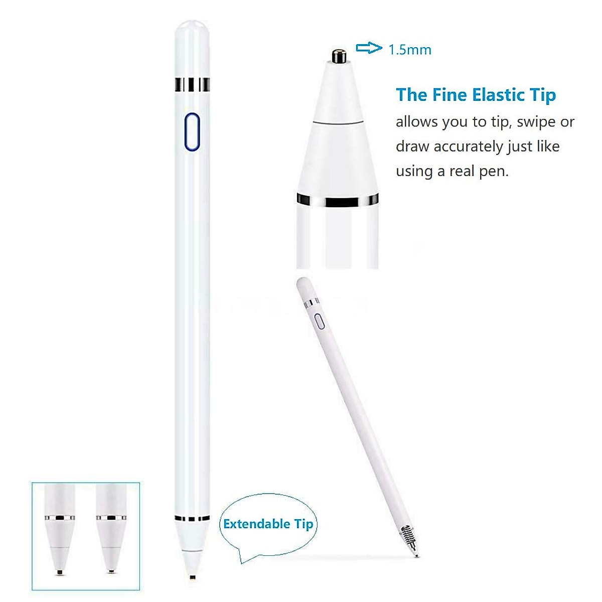 Stylus Pencil Compatible for Apple,Active Stylus Pens for Touch Screens,Smart Rechargeable Capacitive 1.5mm Fine Point iPad Pen and Most Tablets on Touchscreen Devices Stylus with Pen (White)