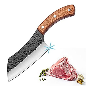 LYUSan Butcher knife Hand Forged Meat Cleaver Knife High Carbon Steel Chef Knife Fishing Filet Knife for Kitchen,Survival,Camping,BBQ