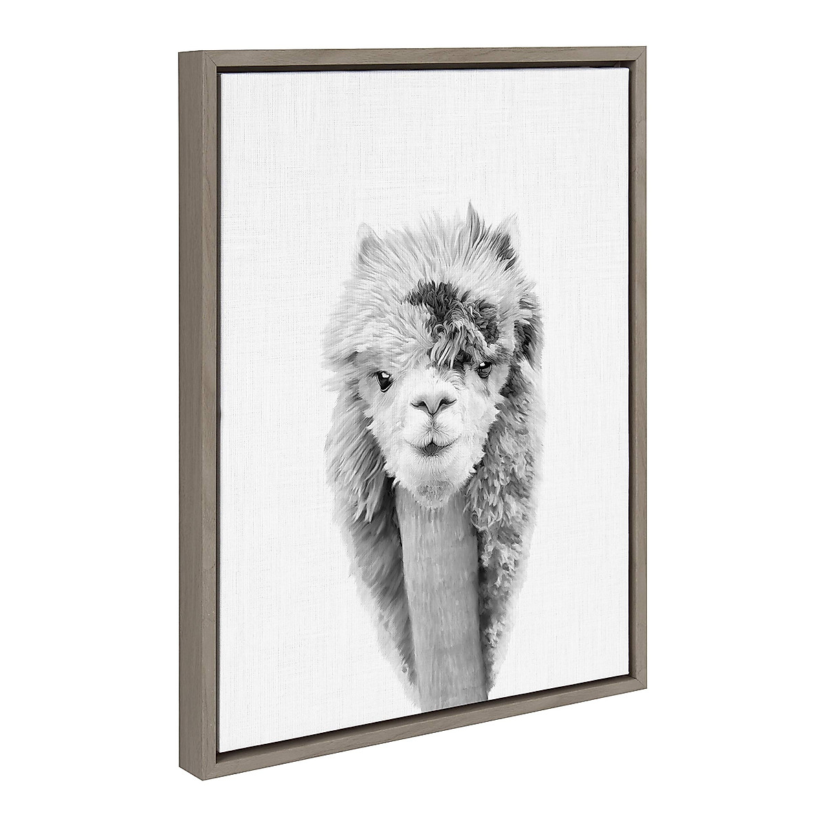 Kate and Laurel Sylvie Lionel Blotchy Alpaca Framed Canvas Wall Art by Simon Te of Tai Prints, 18x24 Gray, Adorable Animal Home Decor