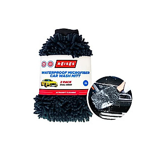 Reises Car Wash Mitt 2 Pack – Car Wash Sponge - Microfiber Wash Mitts for Car Washing - Scratch Free, Highly Absorbent Wash Mitt - Extra Large (Black)