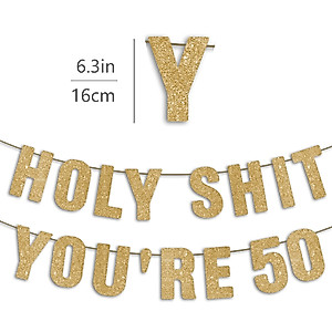 JunyRuny Gold Glitter 50th Birthday Banner, 50th Birthday Party Decorations for Men/Women, 50th Birthday Decorations for Him/Her, Happy 50th Birthday Sign, Funny 50th Birthday sign 50th Anniversary Decorations