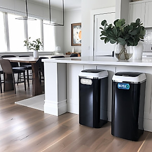 Recycle and Trash Stickers for Kitchen Trash Cans and Recycling Bins, Indoor Trash and Recycle Sticker Combo for Garbage Can Logo Symbol, 2 Decals Adhesives, 6.5 x 3 Inch Elegant Decal for Outdoor