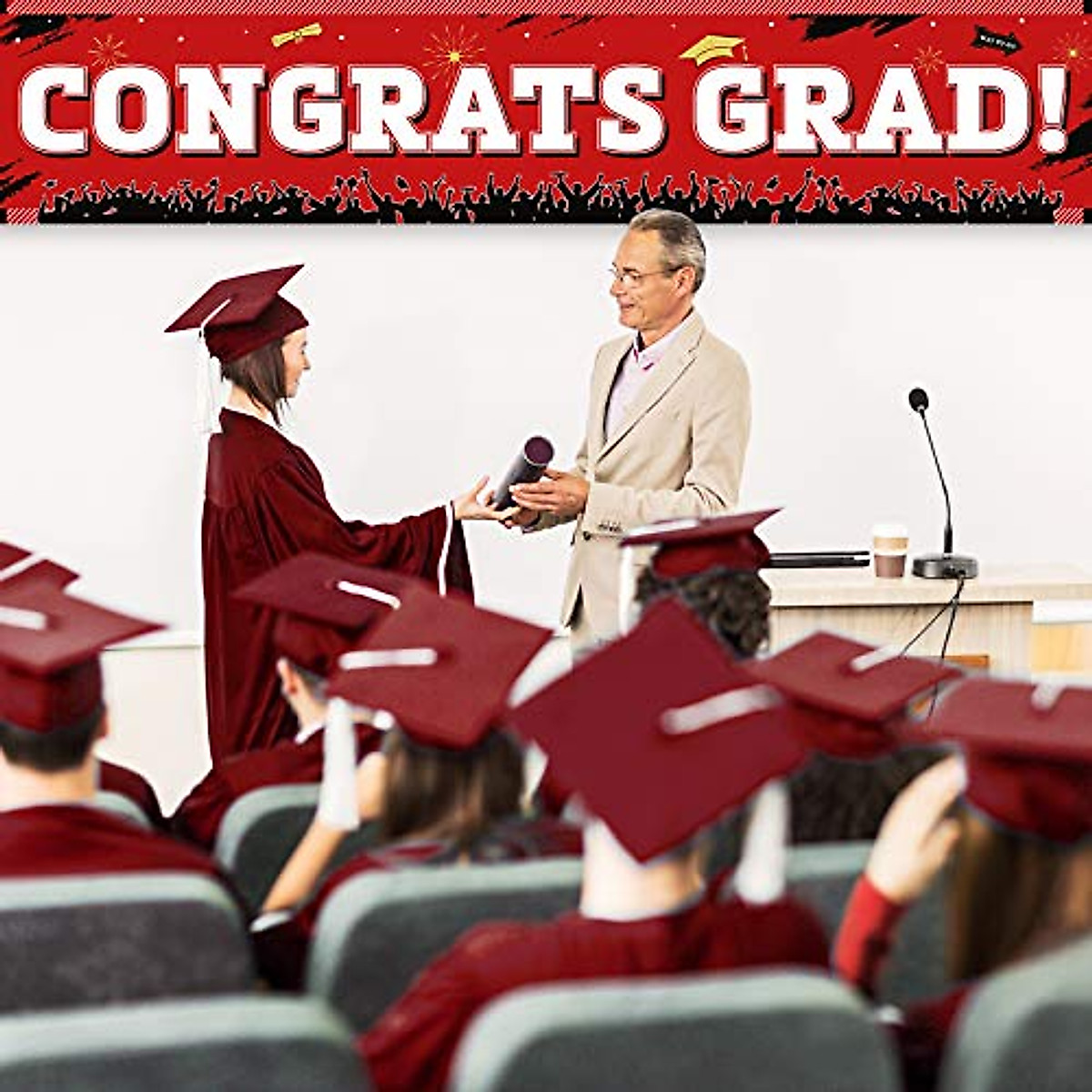 Bundle- 2 Items: Red Graduation Backdrop+ Graduation Banner