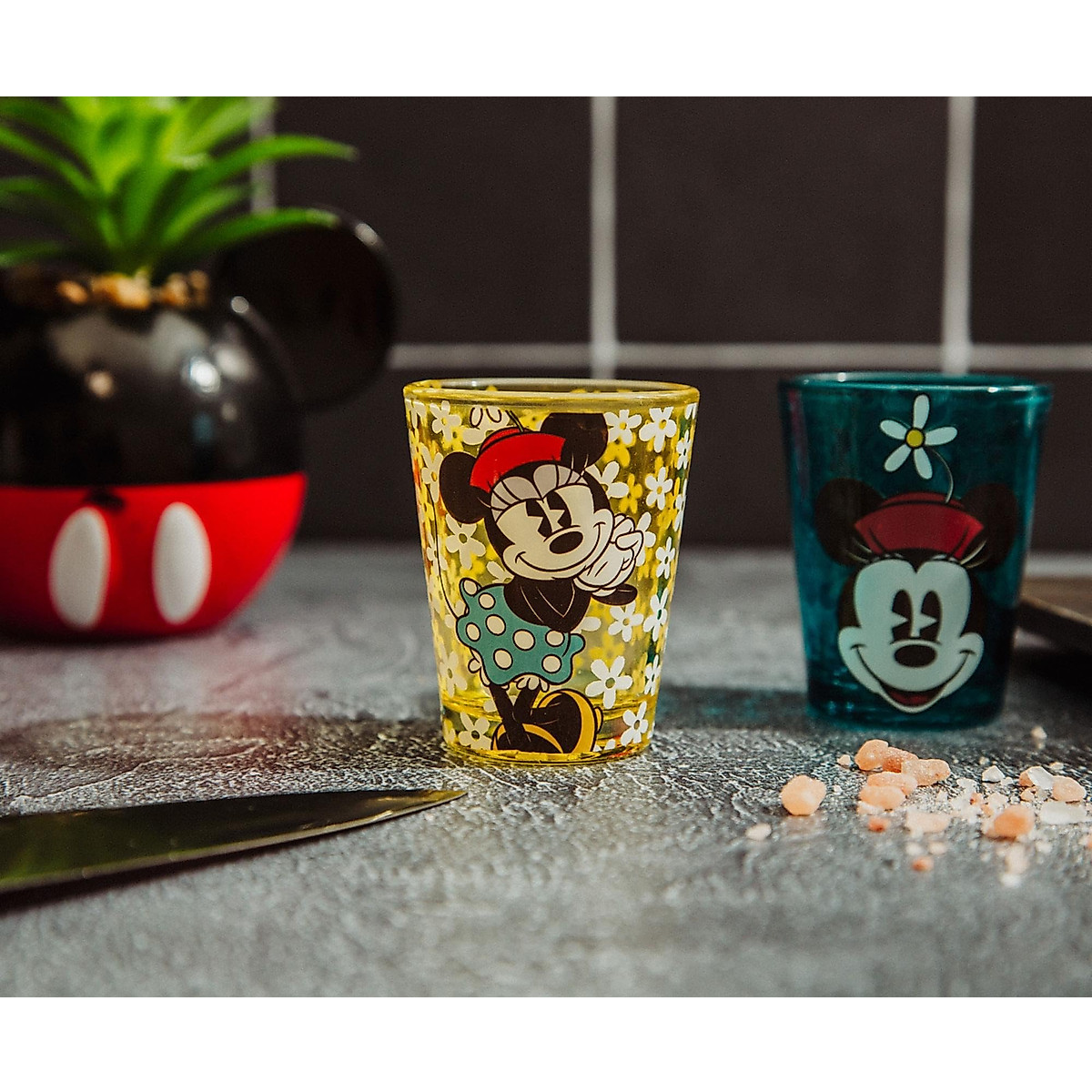 Silver Buffalo Disney Vintage Minnie Mouse 4 Pack Mini Glasses Set, 1.5 Ounce