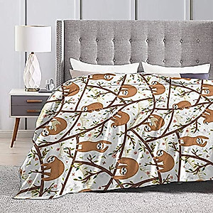 Cartoon Sloth Sloth on The Tree Flannel Blanket Fleece Throw Blanket Ultra Soft Blanket Comfortable Warm Bed Blanket for Bed Couch Sofa Living Room