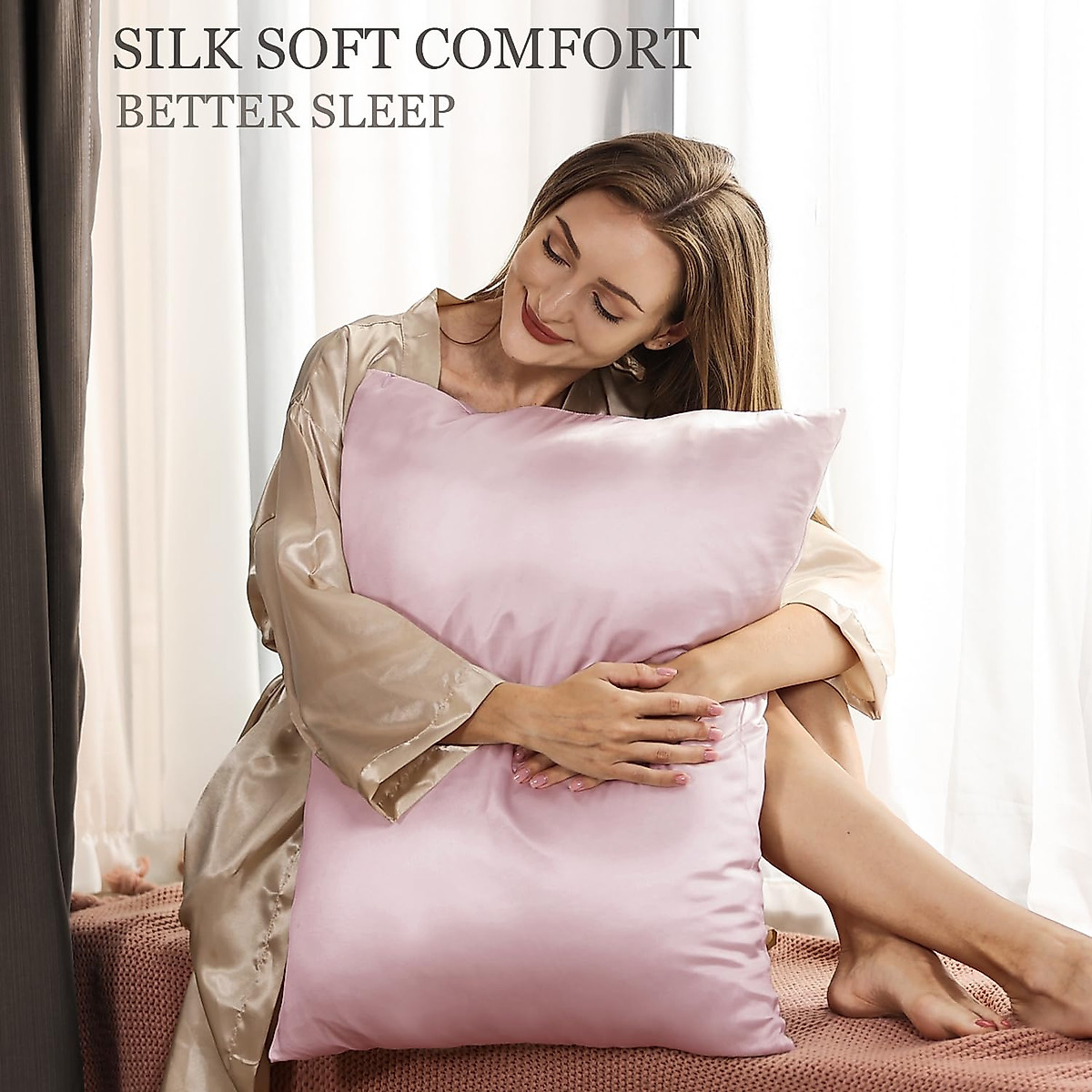 Adubor Silk Pillowcase - Mulberry Silk Pillow Case, 23 Momme 6A Grade Fibers, 900 Thread Count, Silk Pillow Cases for Hair and Skin Health, with Hidden Zipper (Standard 20''×26'', Pink, 1PC)