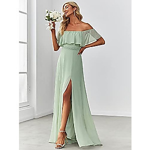 Ever-Pretty Womens Ruffle Sleeves Plus Size Sparkle Tulle Summer Wedding Guest Dress Mint Green US16