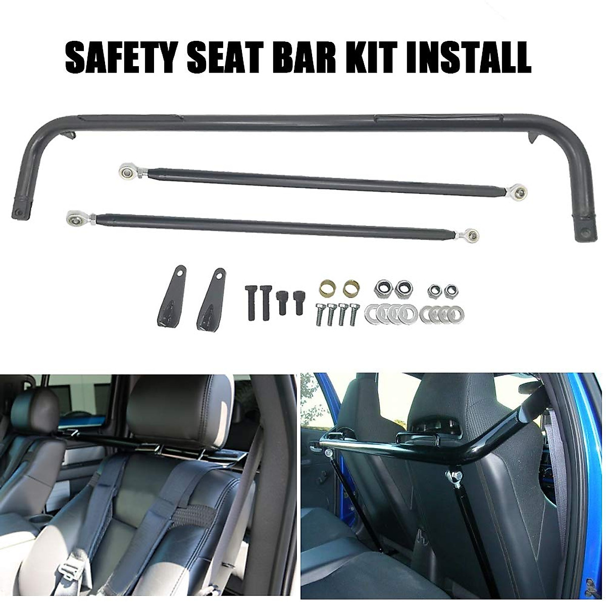 49" Universal Iron Racing Safety Seat Belt Chassis Roll Harness Bar Rod Black Compatible with Ford Honda Mitsubishi and more, Works with All 4-Point, 5-Point and 6-Point Seat Belts