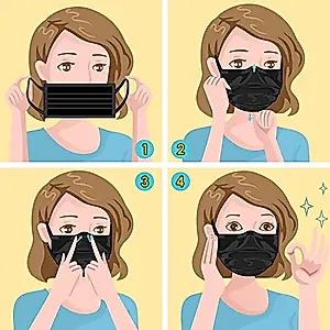 ZD Black Disposable Face Masks 100 Pcs, Breathable Face Mask for Men Women, 3- Ply Comfortable Filter Protection Adult Masks with Adjustable Nose Wire & Elastic Ear Loop