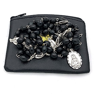 Seven Sorrows of Mary Rosary Chaplet Oval Black Wooden Beads and Matching Rosary Pouch- Servite Rosary