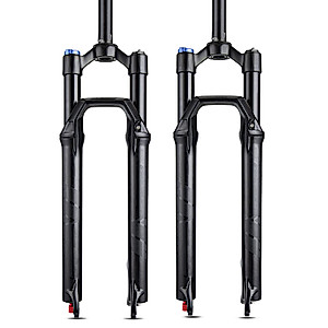 BOLANY 27.5/29inch Bike Suspension Fork 34mm Stanchions 1-1/8 Thread-Less Straight Steerer 120mm Travel MTB Air Fork with Damping Rebound Adjustment (Manual, 27.5inch)