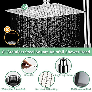 COSYLAND 8'' Rainfall Shower Head with Handheld Combo High Pressure 12 Settings Stainless Steel with Chrome Finish Bath Showerhead, Height/Angle Adjustable,Chrome