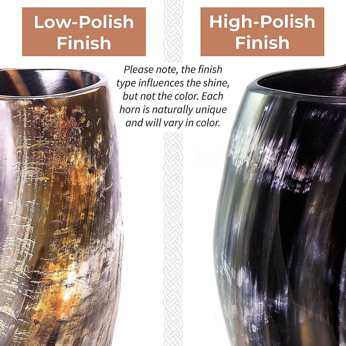 Norse Tradesman Genuine 12" Ox-Horn Viking Drinking Horn with Antique Brass Rim & Wolf Tip, Brown Leather Belt Holster, Fitted Horn Stand & Burlap Gift Sack - The Fenrir, 12-Inches, Low Polish