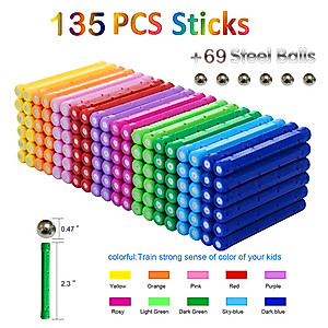204 Pcs Magnetic Building Sticks Blocks Toys, 2.3" Length Magnet Educational Toys Magnetic Stacking Toys Set for Kids and Adult, STEM Building Toy 3D Non-Magnetic Balls with Storage Bag