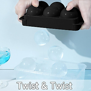 WIBIMEN Large Ice Cube Molds, Big Round Whiskey Ice Cube Trays for Freezer, Easy to Fill & Release, Whiskey Bourbon Cocktail(1.9In*6 Balls- Black/2 Pack)