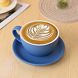 Yundu Porcelain Latte Cup and Saucer - 10 oz for Cappuccino,Tea,Cafe Mocha, Set of 4,Matte Mixed Color