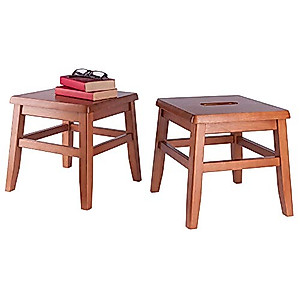 Winsome Kaya 2-Piece Conductor Stool Set, 12H in, Solid Wood, Teak Finish