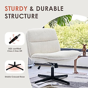 COLAMY Criss Cross Chair-Cross Legged Office Chair No Wheels, Armless Wide Office Desk Chair, Sherpa Swivel Vanity Chair with Bouble-Layer Cushion for Makeup, Small Space, Home-Cream