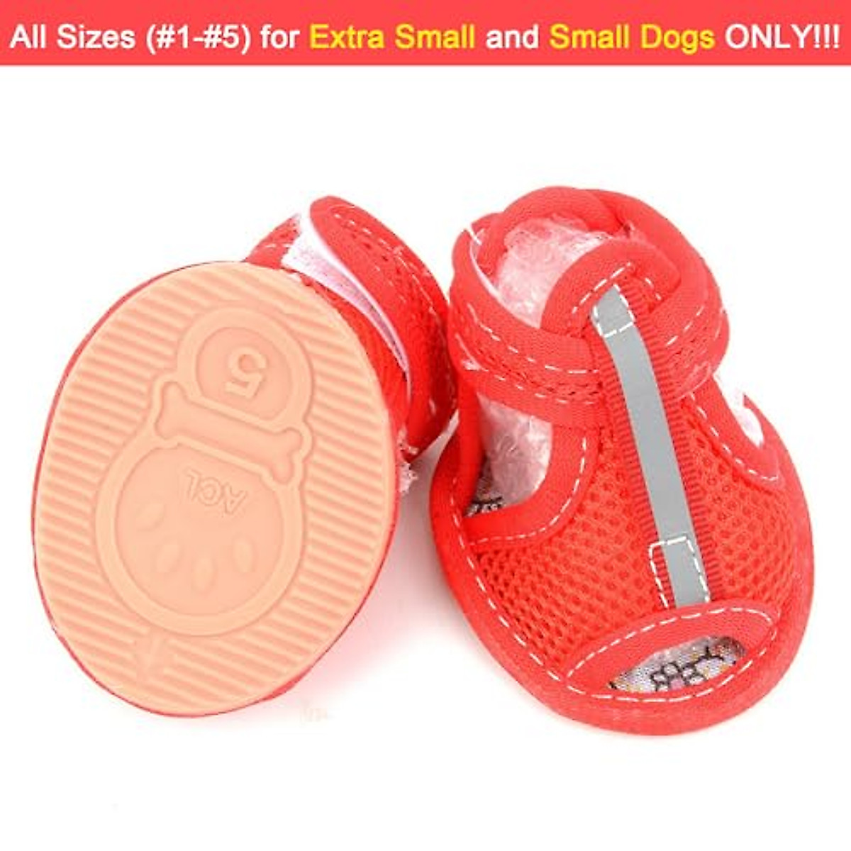 ZUNEA Summer Mesh Breathable Dog Shoes Sandals Non Slip Paw Protectors Reflective Adjustable Girls Female,for Small Pet Dog Cat Puppy Red 2#
