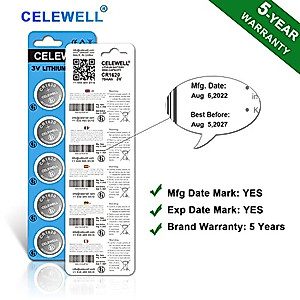 CELEWELL CR1620 5 Pack for Key Fob Tracker 70mAh 3V Lithium Battery 【5-Year Warranty】