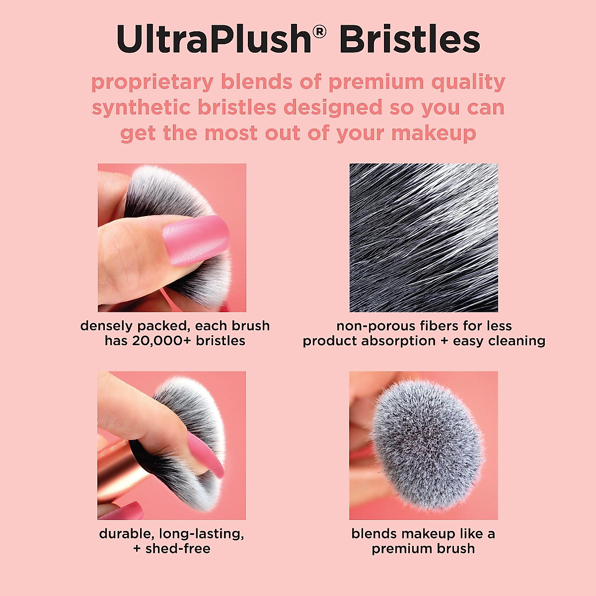 Real Techniques Expert Face Professional Foundation Makeup Brush for Even Streak Free Application, Dense Bristles For Buffing, Orange, 1 Count