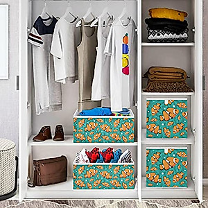 visesunny Closet Baskets Sea Fish Storage Bins Fabric Baskets for Organizing Shelves Foldable Storage Cube Bins for Clothes, Toys, Baby Toiletry, Office Supply