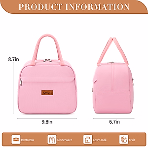 HOPROSE Insulated Lunch Bag for Women Men Adults Lunch Tote with Front Pocket Lunch Box Container Cooler Bag for Work Picnic (Pink)