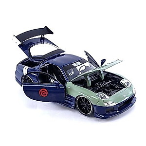 Jada Toys Naruto 1:24 1995 Mazda RX-7 Die-Cast Car & 2.75" Kakashi Hatake Figure, Blue,Green