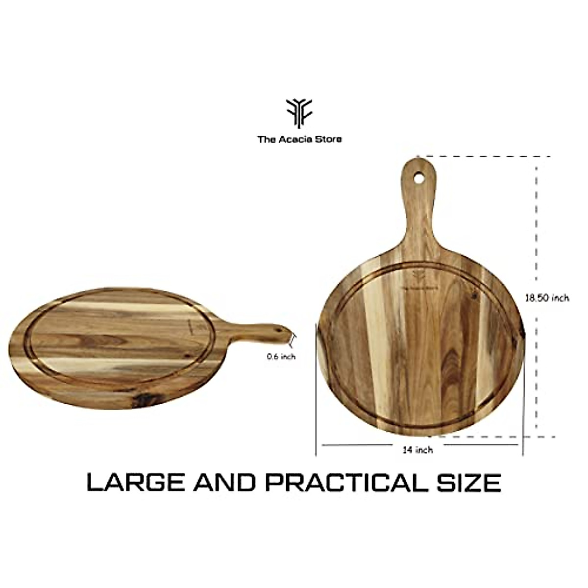 Acacia Wood Round Serving Board, Made In Vietnam 14 x 18.5 x 0.6 Inch