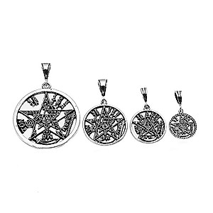 Blue Apple Co. Pentagram Pendant Tetragrammaton Charm Solid Oxidize Design 925 Sterling Silver Religious Pagan Star Shape