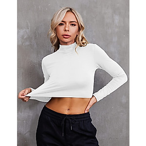 White Long Sleeve Tops for Women Cropped Turtleneck Valentines Day Outfit Spring Fashion 2023 Tshirts Thermal Y2k Clothing, X-Small