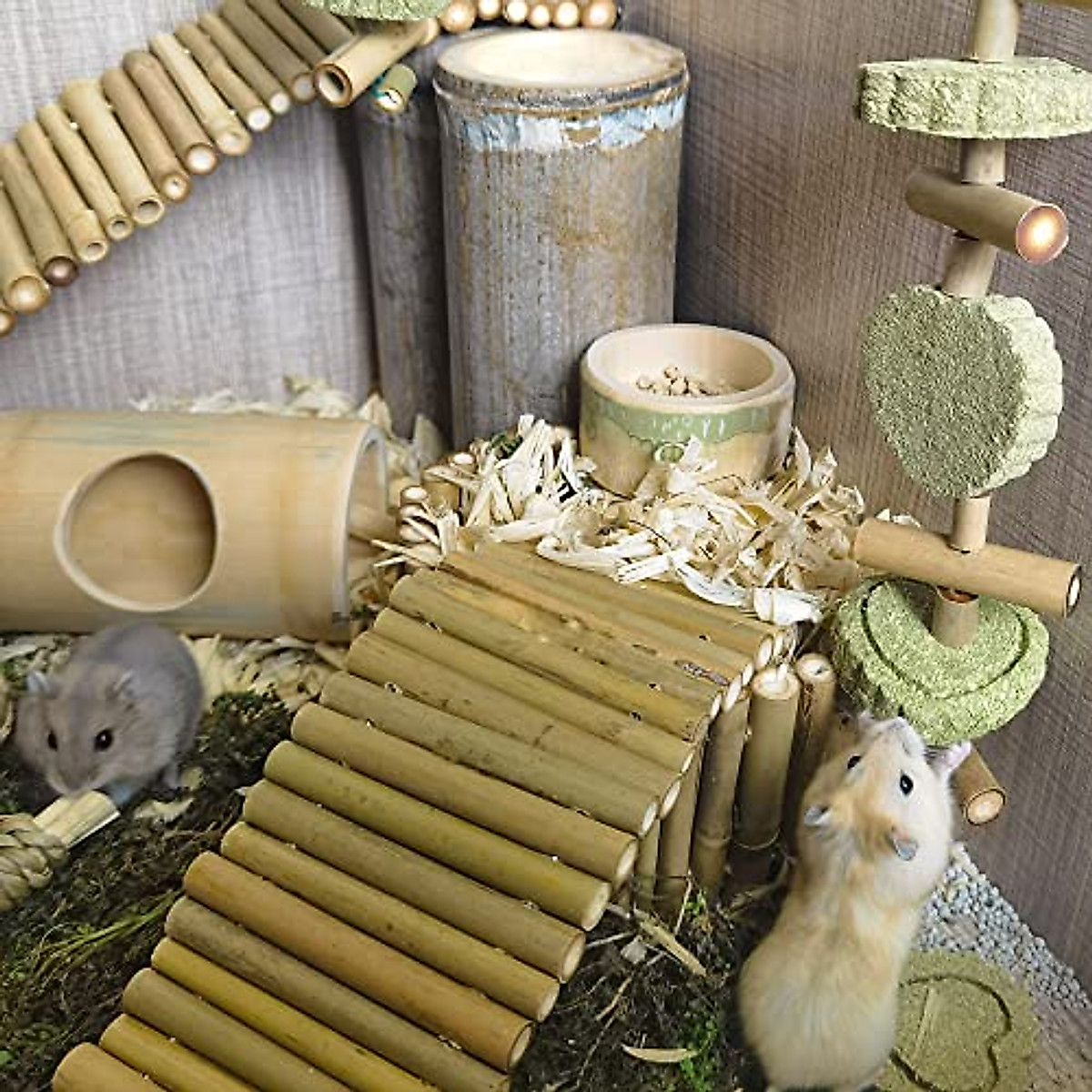 Hamster Guinea Pig Toys, Natural Bamboo Rat Chinchilla Chew Toys for Teeth Care, Exercise Accessories Toys for Rabbit Bunny and Small Pets…