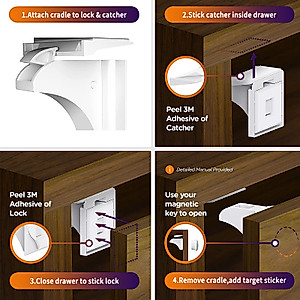 Cabinet Locks Child Safety Latches - TUSUNNY Baby Proofing Lock Child Proof Drawer Locks with Strong Adhesive for Cabinets and Drawers,Door & Corner (20Pack)
