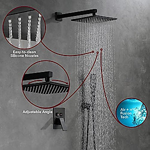 VANFOXLE Shower Faucets Sets Complete Matte Black Shower System with 10 inches Rainfall Shower Head, Push-Button Shower Faucet Fixture Combo Set Wall Mounted