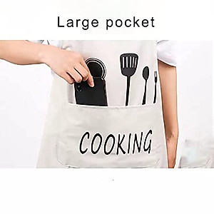 DILLMAN Women Kitchen Apron with Hand Wipe Pockets，Big Pocket,Hand-wiping, Waterproof for Cooking Baking (WHITE)