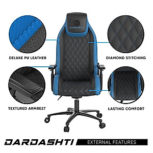 Atlantic Dardashti Gaming/Executive Chair –Molded Cold-Cure Foam, ANSI/BIFMA X5.1 Tested, Class-4 Heavy-Duty Gas Piston, 350 lbs. Weight Load, 8-Way Arm Rests, PN 78050355 – Black with Cobalt Blue
