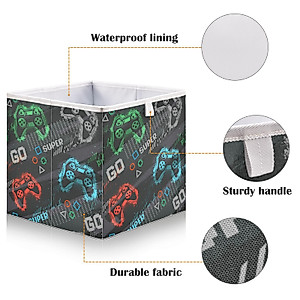 QUGRL Grunge Gamepad Storage Bins Organizer Video Joystick Foldable Clothes Storage Basket Box for Shelves Closet Cabinet Office Dorm Bedroom 15.75 x 10.63 x 6.96 in