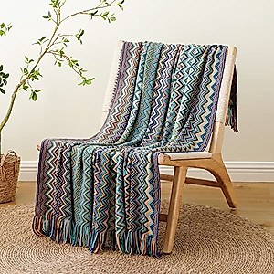 BATTILO HOME Boho Throw Blanket,Teal Throw Blankets for Couch Bed Sofa,Soft Cozy Knit Blanket with Tassel,Fall Decor Blanket Throw Outdoor Lightweight Afghan Blanket, 50"x80" (Blue)