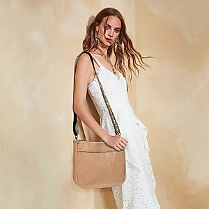 Cross Body Bag Purses for Women with Guitar Strap, Trendy Vegan Faux Leather Shoulder Bag Designer Handbag with 2 Strap (Khaki)