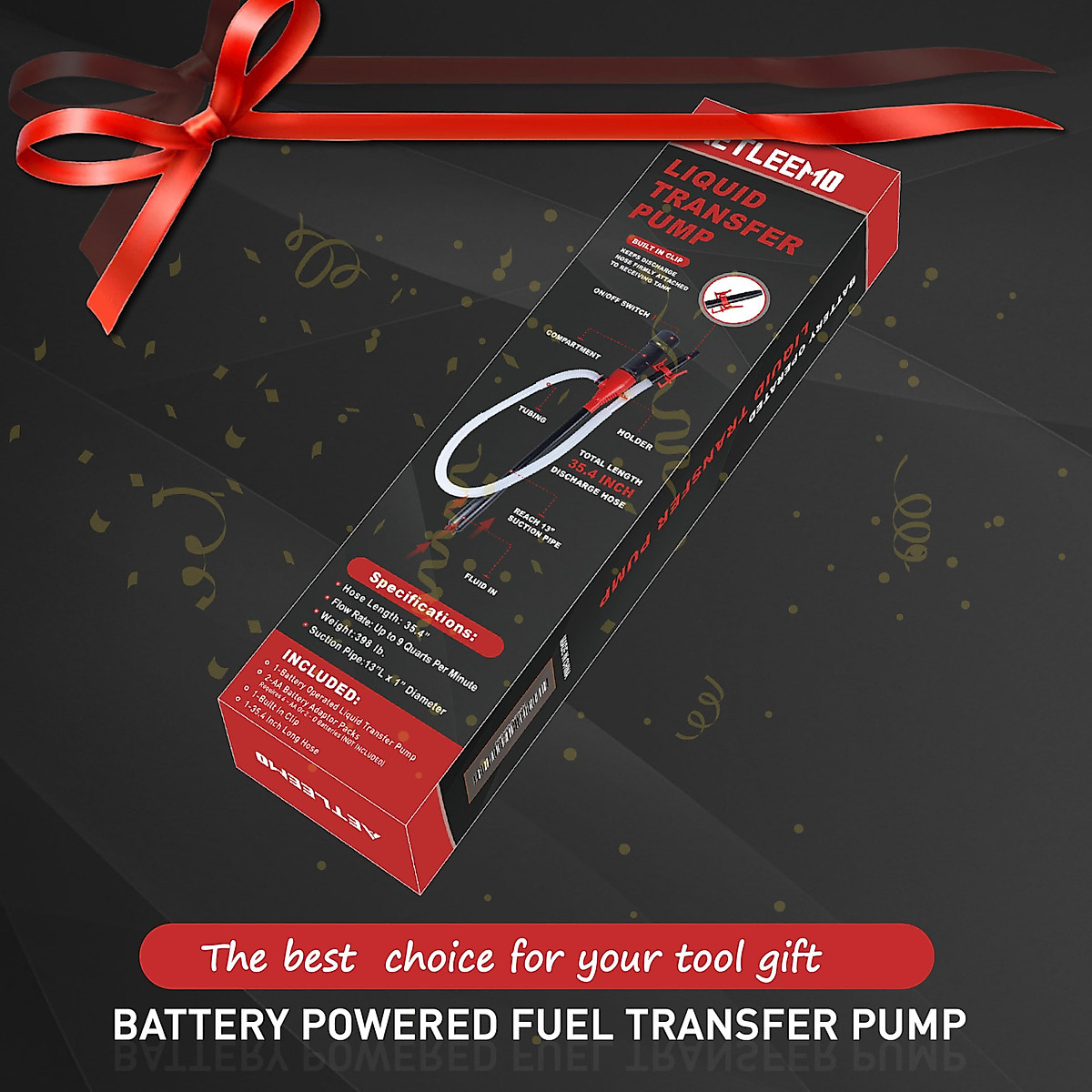 Portable Power Battery Pump, Water&Fuel Transfer Pump Up to 2.2 GPM, Battery Operated Siphon Liquid Extractor, 35.4 in Hose for Gasoline Diesel Oil Fish Tank